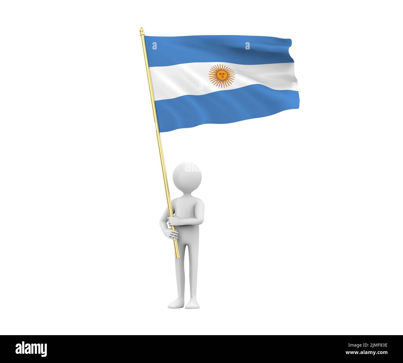 3D Illustration of a cartoon man holding The national flag of Argentina ...