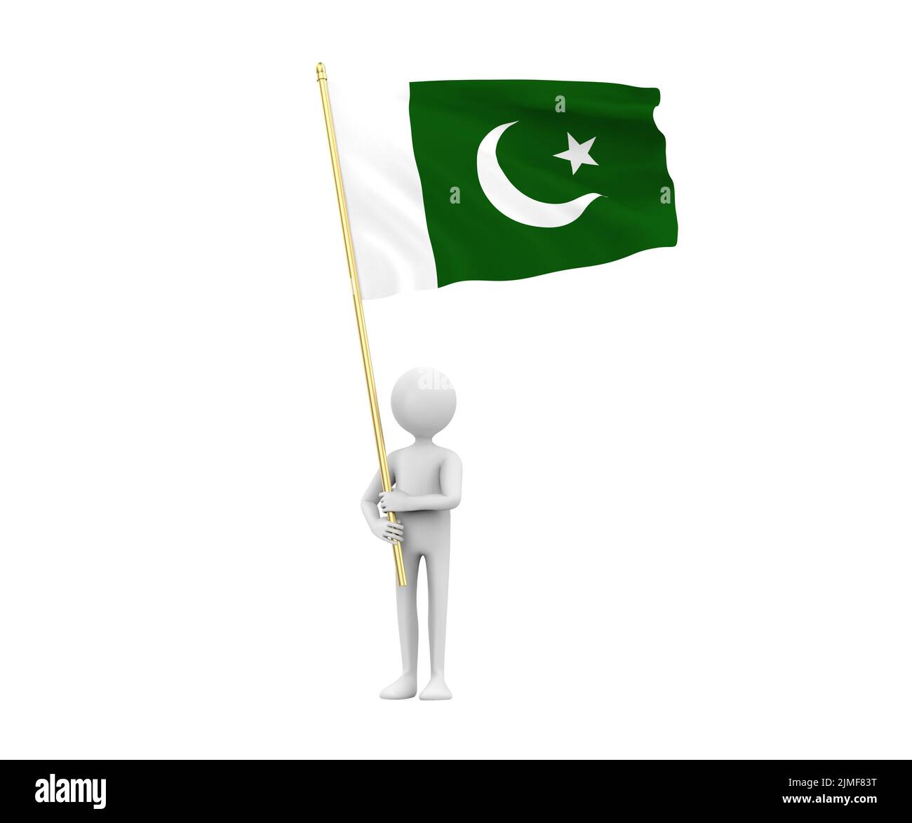 3D Illustration of a cartoon man holding The national flag of Pakistan ...