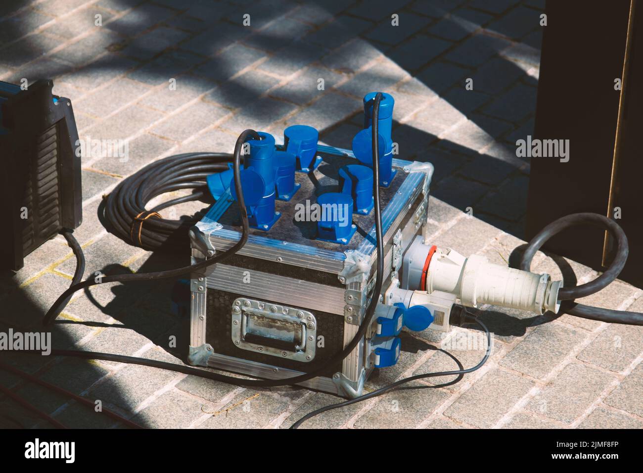 installing professional lighting equipment for concert stage ...