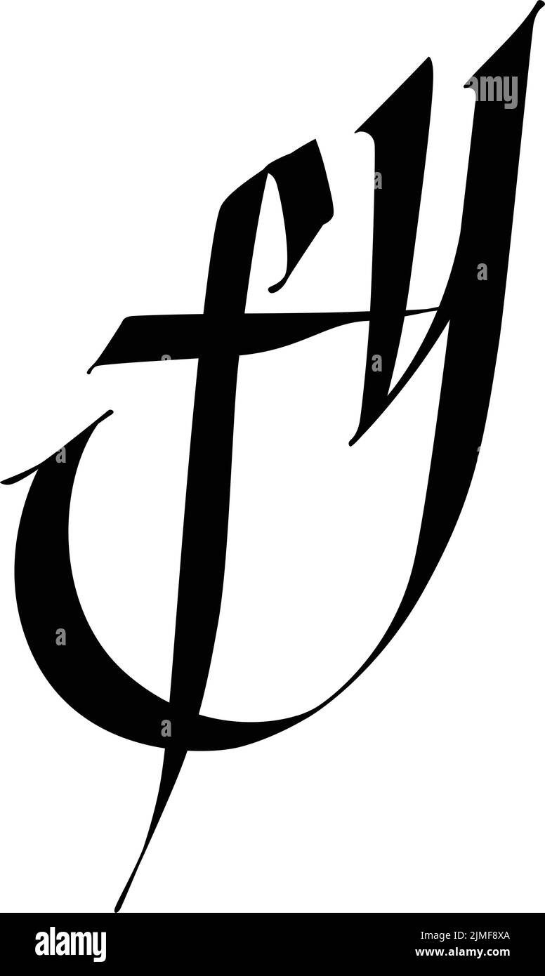 Font composition of letters f and y. Vector. Beautiful black letter on ...