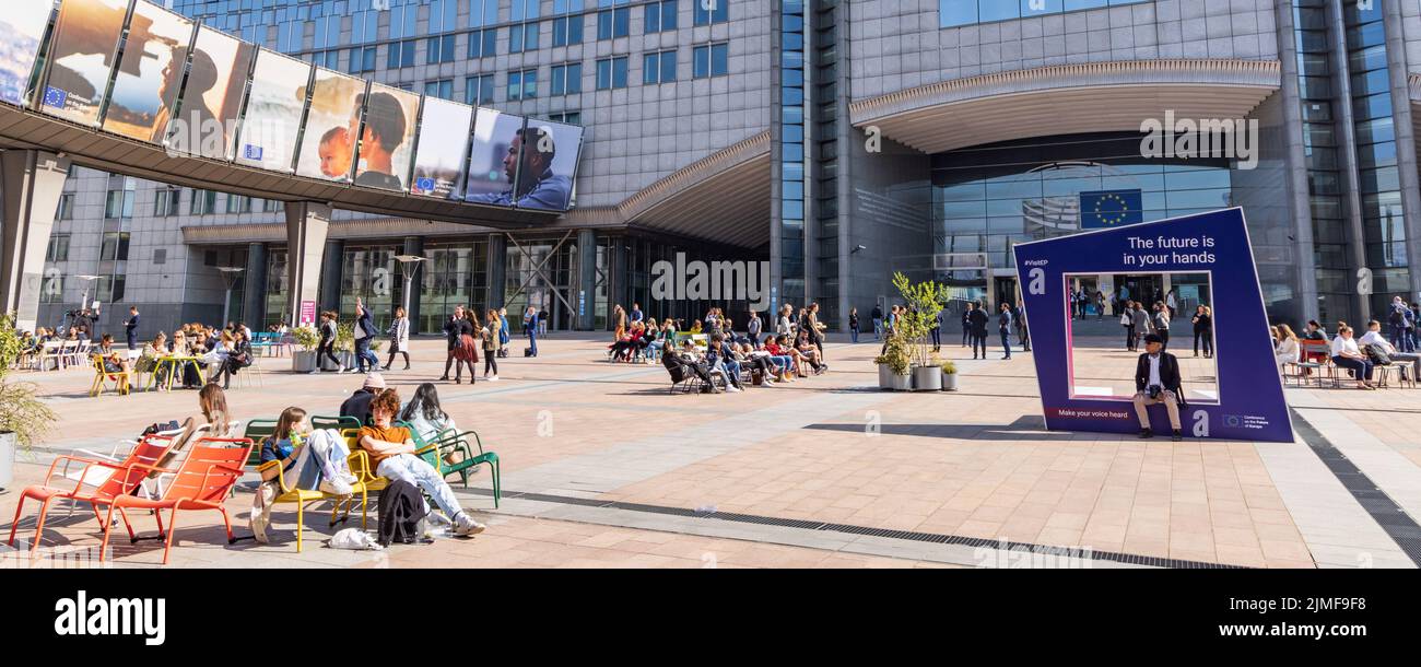 Brussels , Belgium - March 24, 2022: Street view of square in front of ...