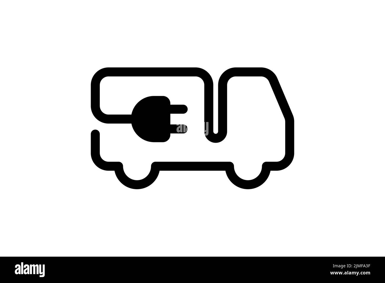 Electric delivery truck icon. Black cable electrical lorry contour and ...
