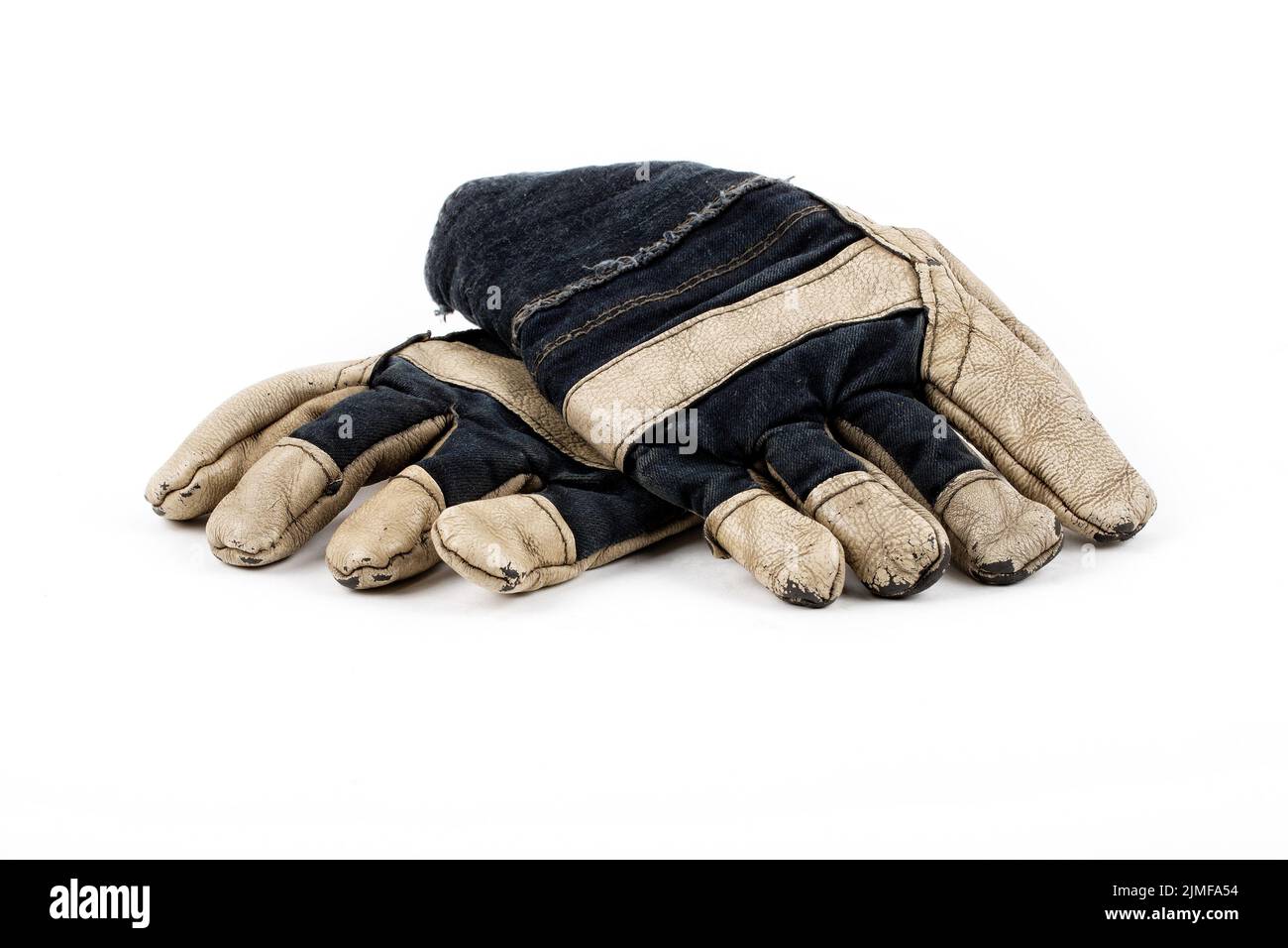 Dirty work gloves on a white background Stock Photo - Alamy