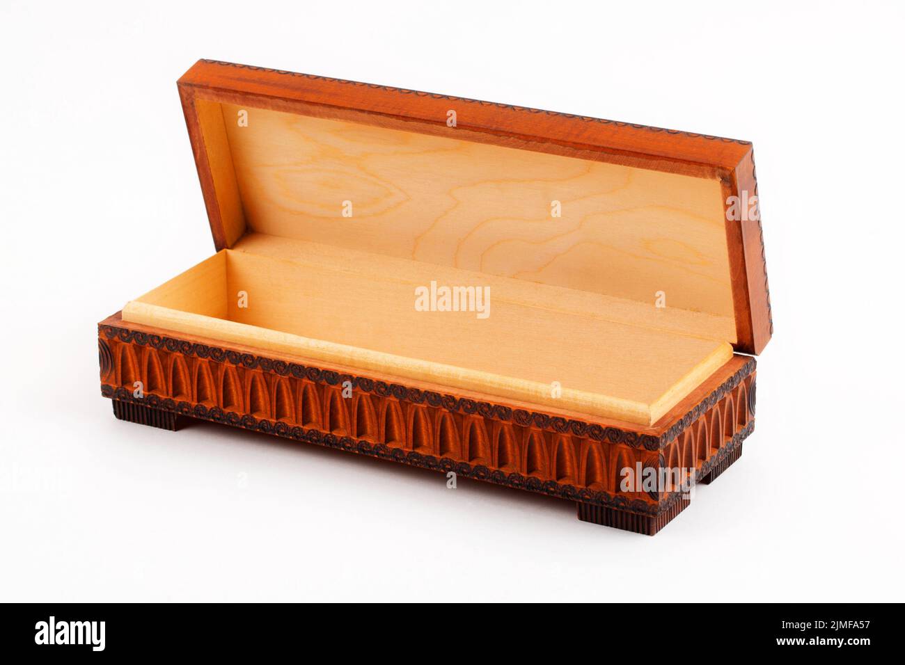 Wooden decorative casket - opened Stock Photo - Alamy