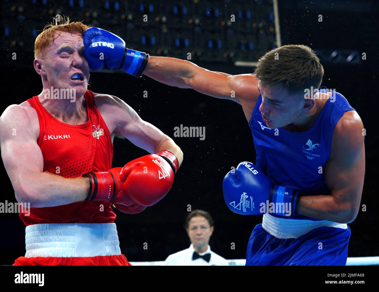 England's Aaron Bowen (Red) and Wales's Taylor Bevan (Blue) in the Men ...