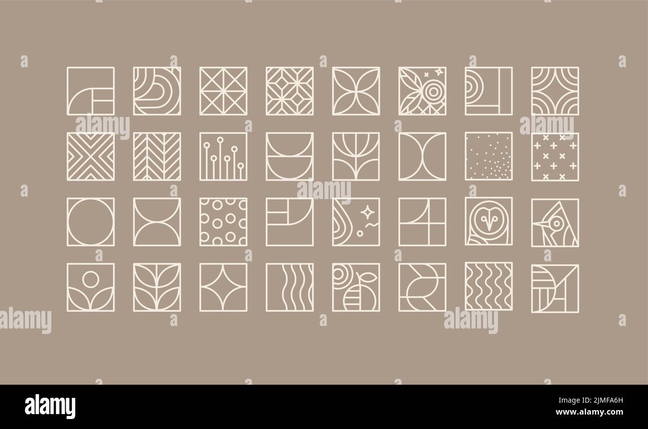 Set of creative modern art deco icons in flat line style drawing on coffee background Stock ...