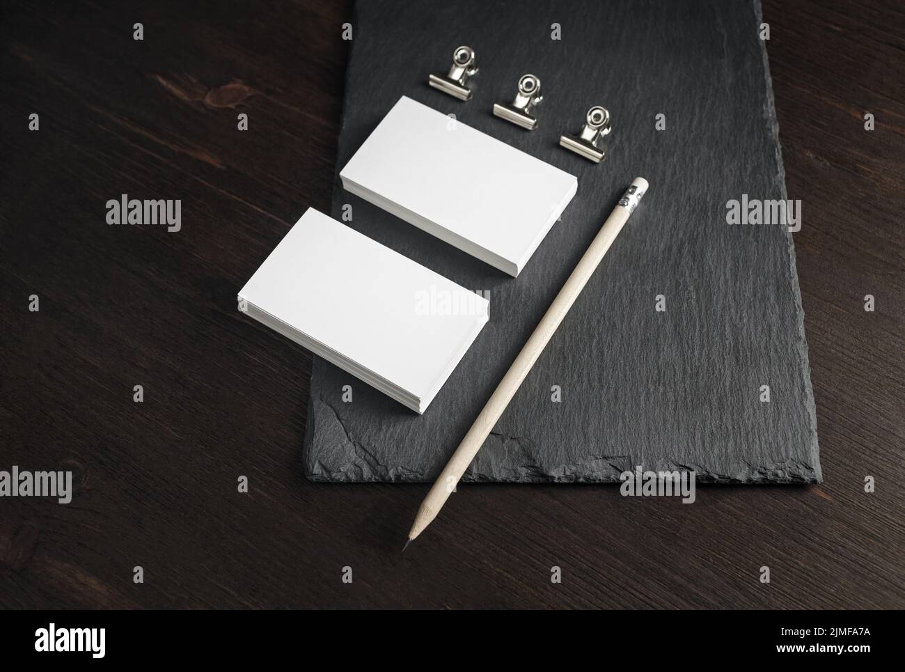 Blank business cards, pencils Stock Photo - Alamy