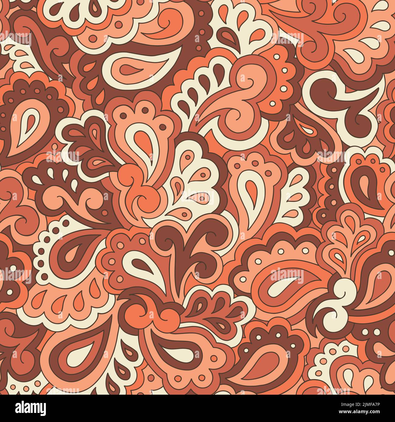 Retro Psychedelic Swirls and Paisleys Vector Seamless Pattern Stock ...