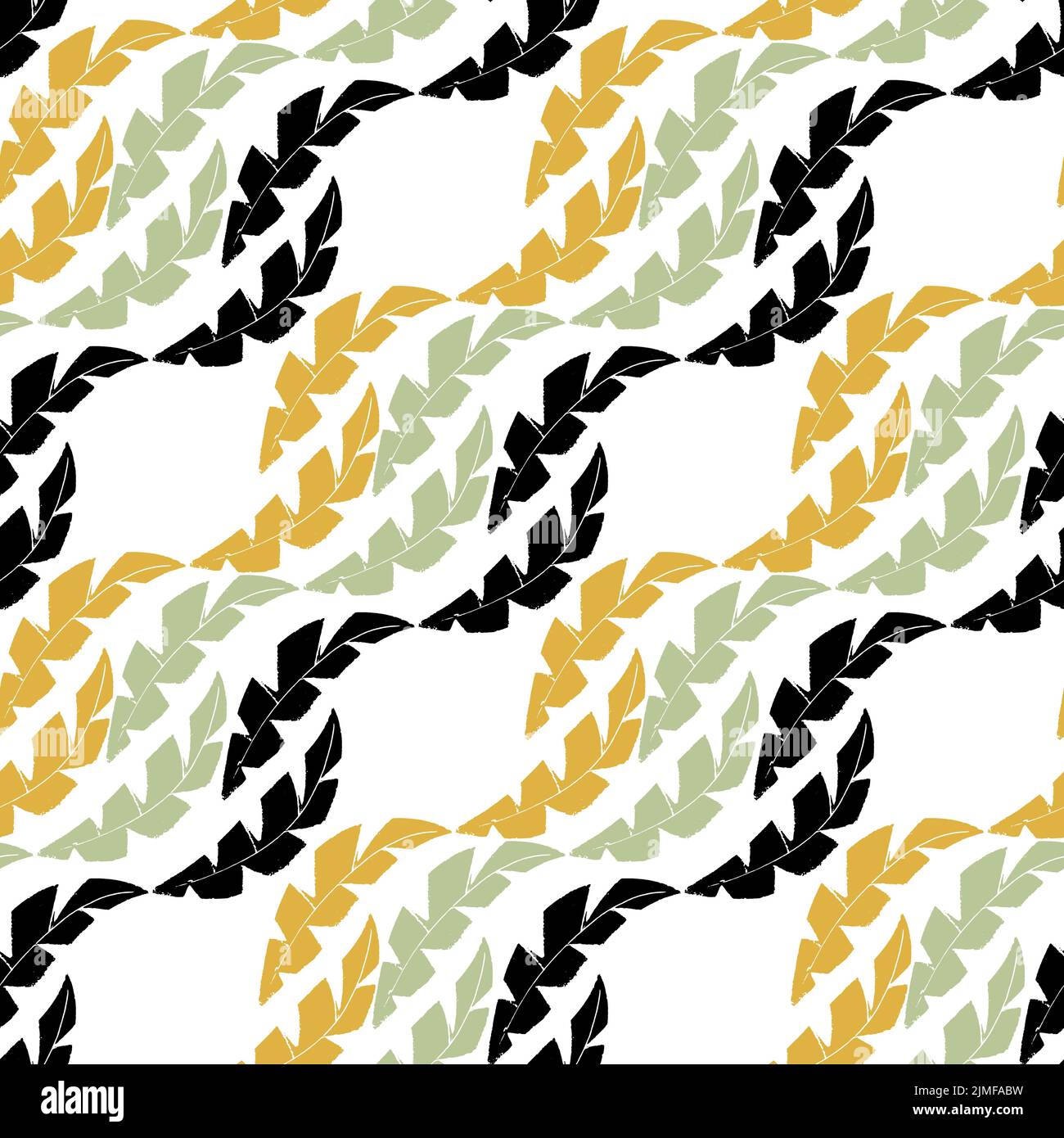 Mono print style leaves abstract striped seamless vector pattern ...