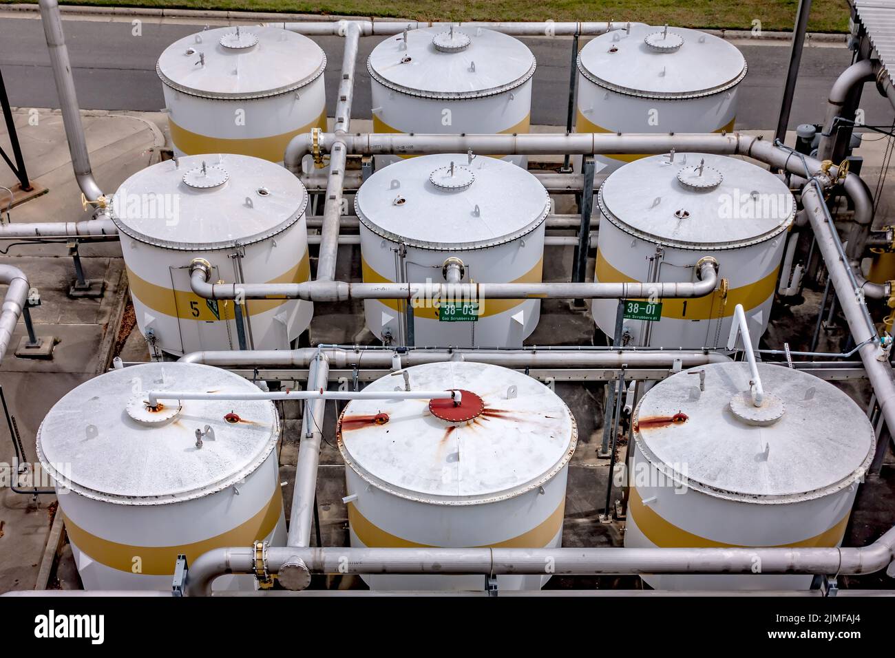 View above methane gas storage tanks at industrial plant Stock Photo ...
