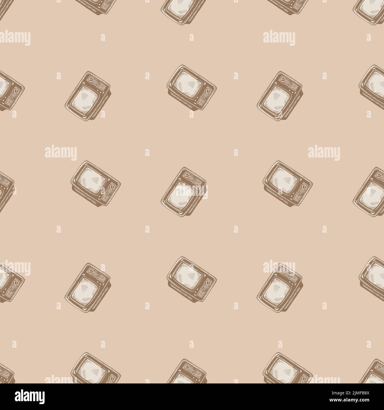 Retro TV engraved seamless pattern. Vintage television media equipment ...