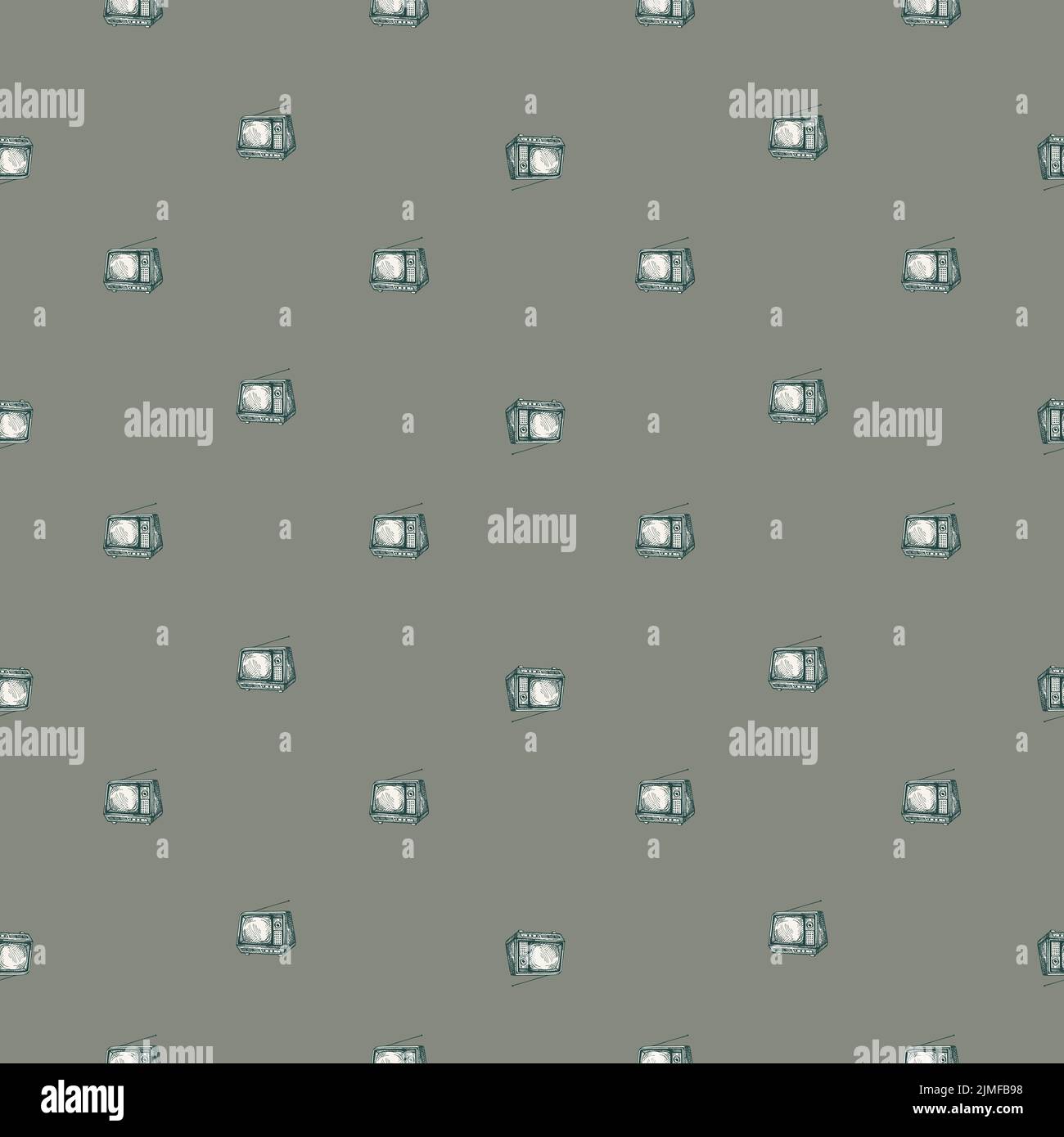 Retro TV engraved seamless pattern. Vintage television with antenna in ...