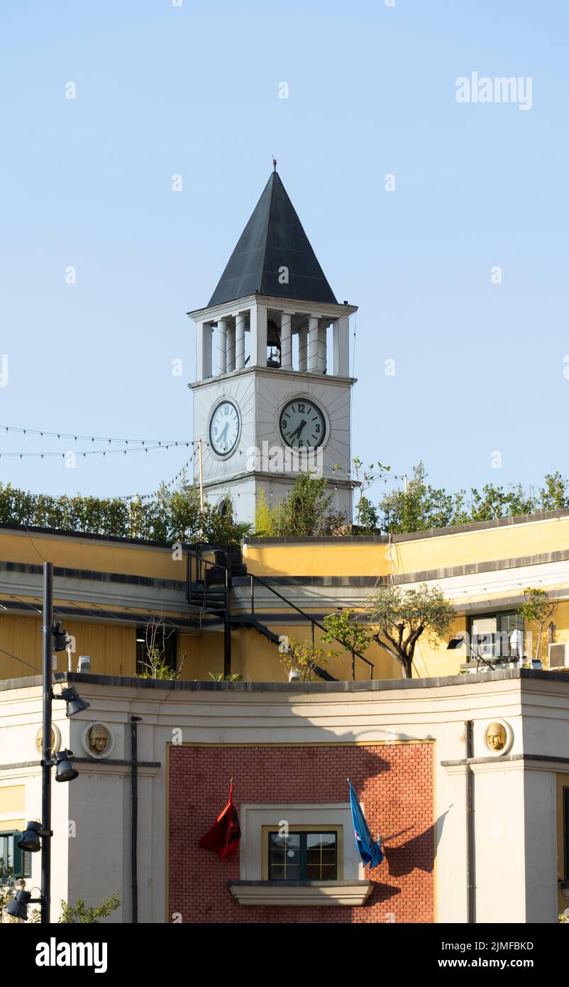 Tirana municipality, and Tirana clock tower in back Stock Photo - Alamy