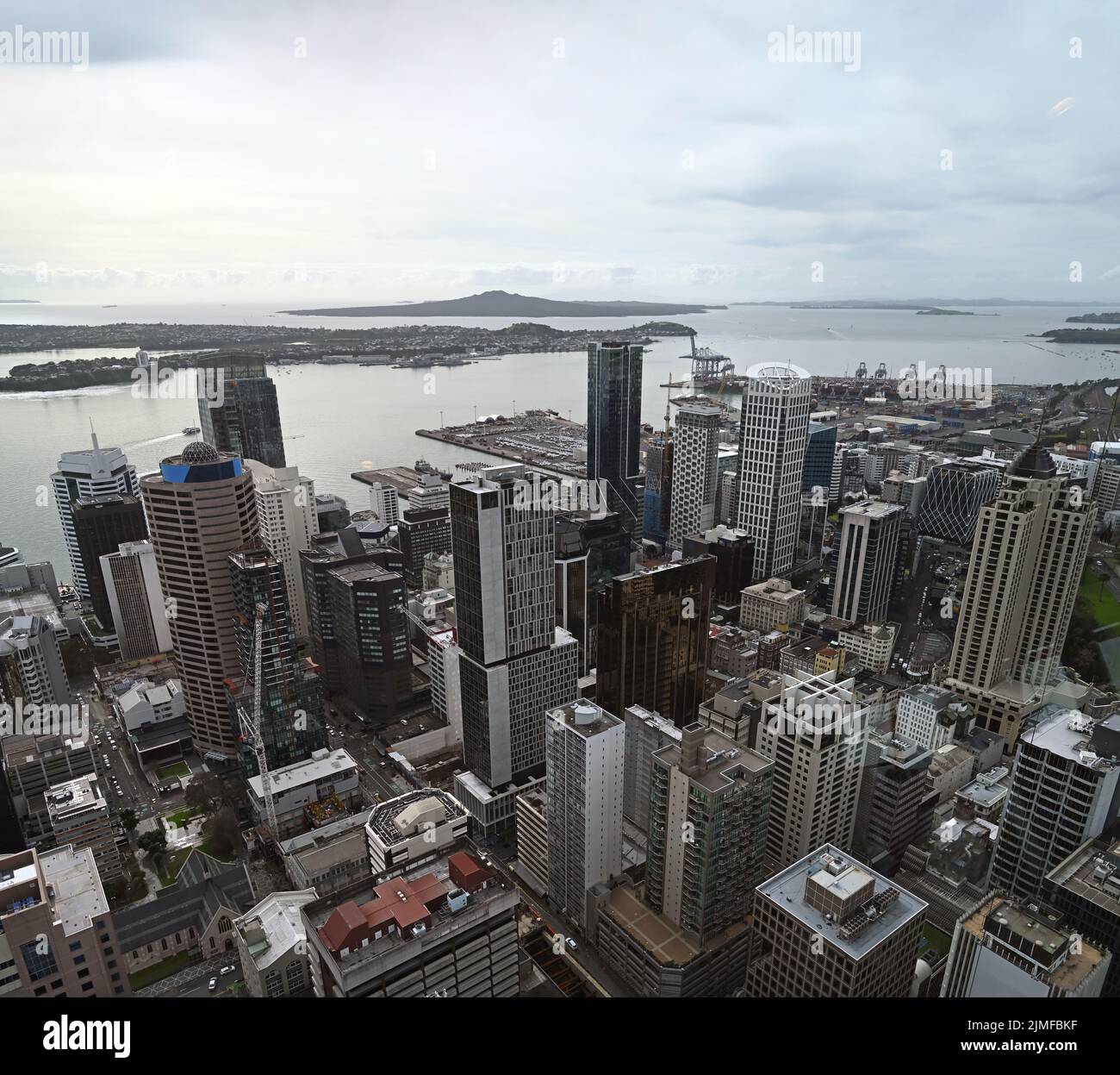 Auckland city & harbour vertical aerial panorama looking east to ...
