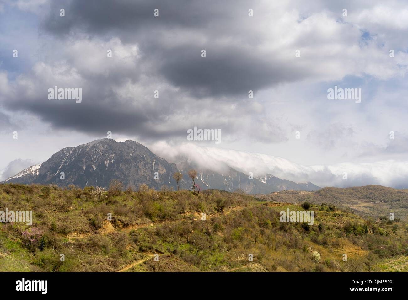 Albania Tomorri mountain with cloud view from Roshnik village Stock ...