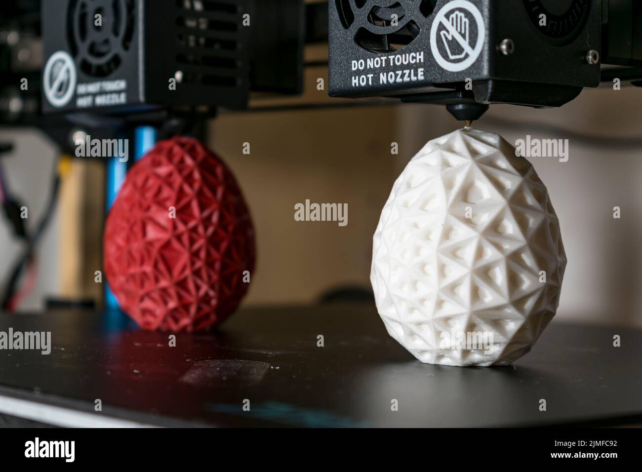 Dual extruder 3d printer which finished printing two bicolor egg model ...