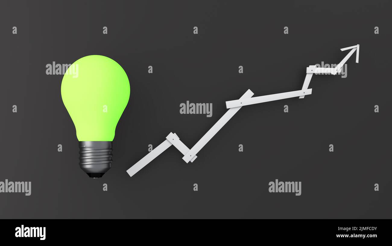 Old glowing light bulb with arrow in front of background - 3D ...