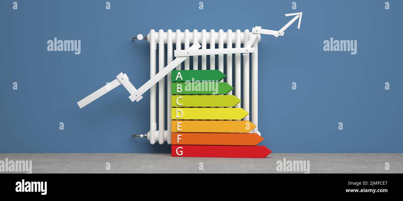 Classic Radiator with arrow in front of background - 3D Illustration ...
