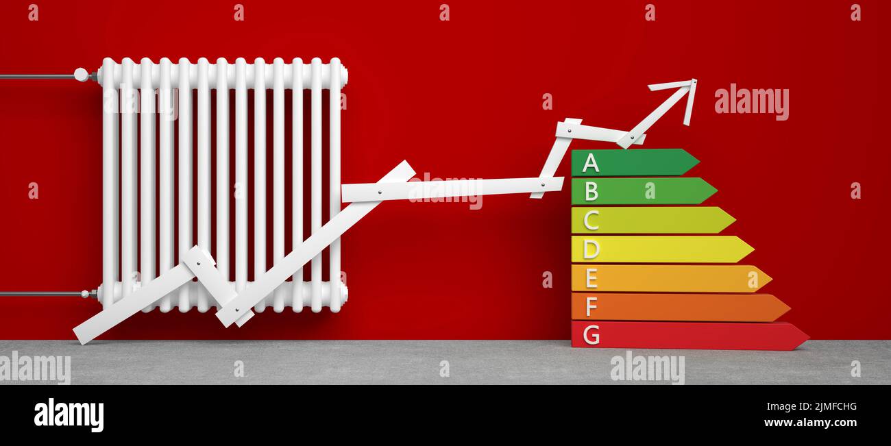 Classic Radiator with arrow in front of background - 3D Illustration ...