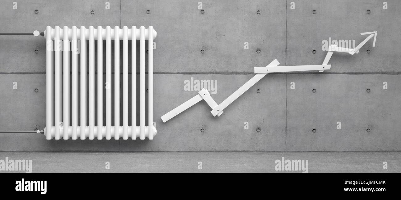 Classic Radiator with arrow in front of background - 3D Illustration ...