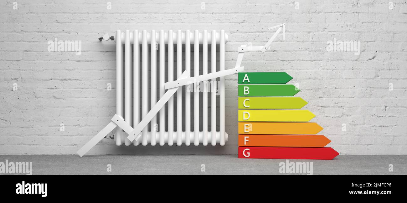 Classic Radiator with arrow in front of background - 3D Illustration ...