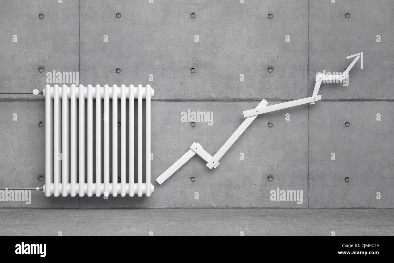 Classic Radiator with arrow in front of background - 3D Illustration ...