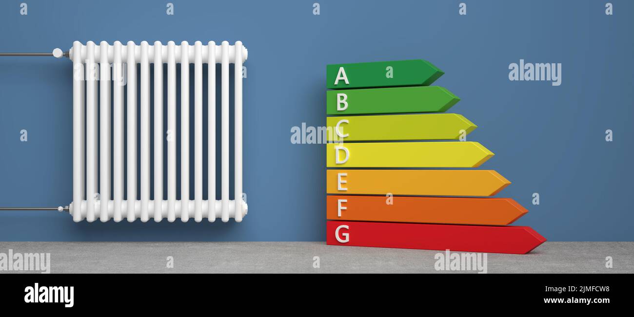 Classic Radiator with arrow in front of background - 3D Illustration ...