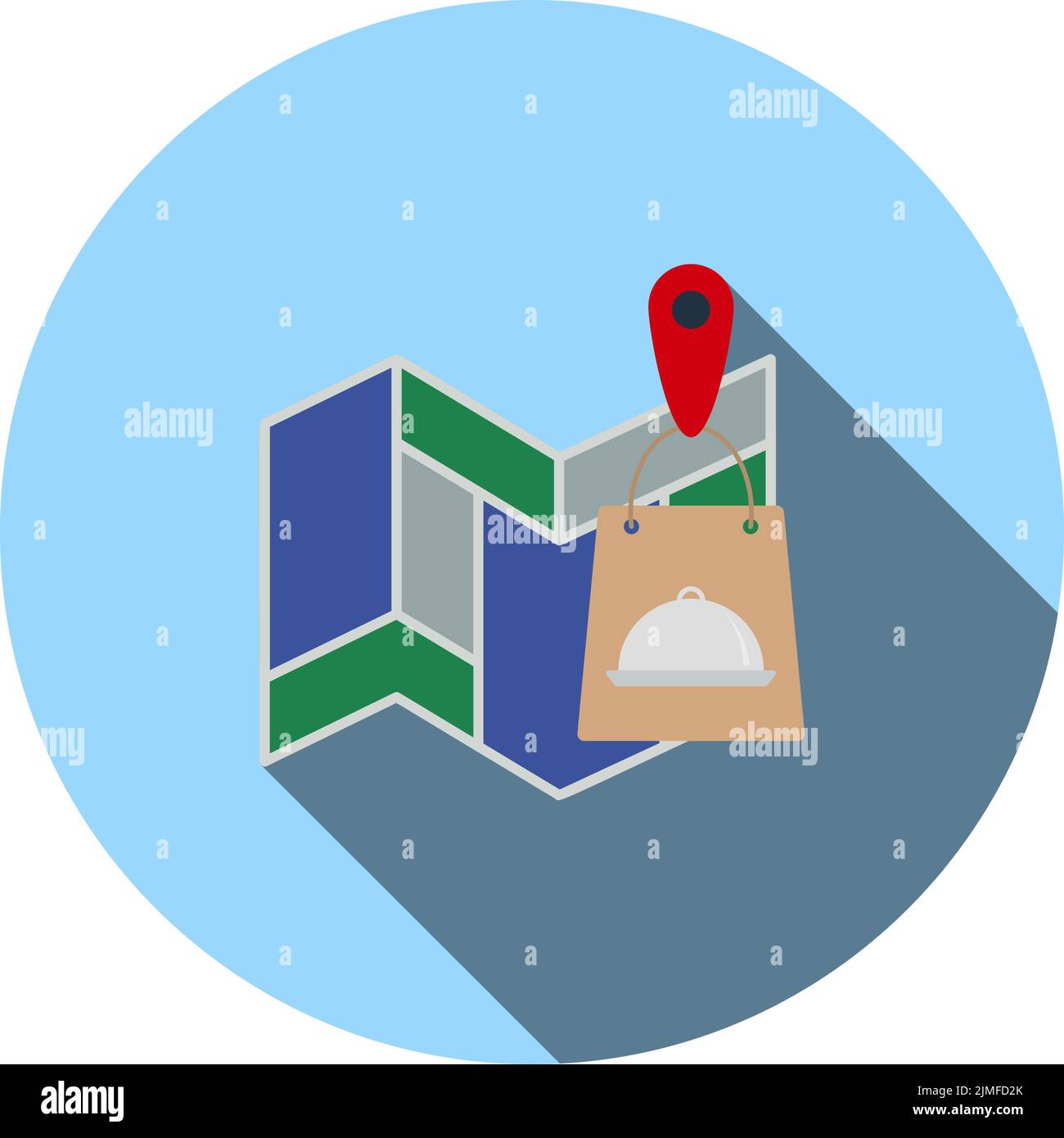 Map With Delivery Food Bag Icon. Flat Color Design. Vector Illustration ...