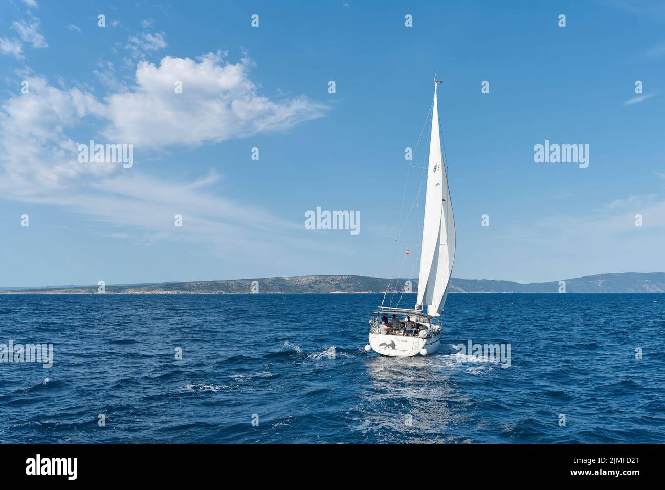 Sailing yacht on the Adriatic Sea near the island of Krk in Croatia ...