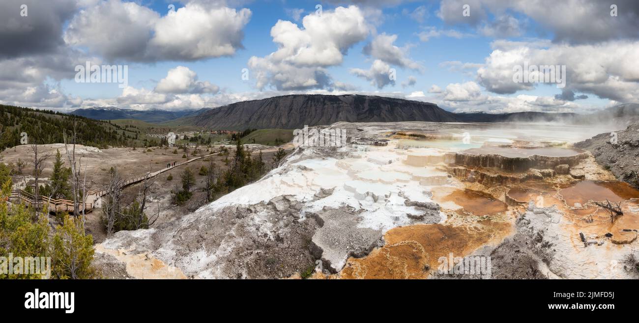 Hot spring Geyser with colorful water in American Landscape Stock Photo ...