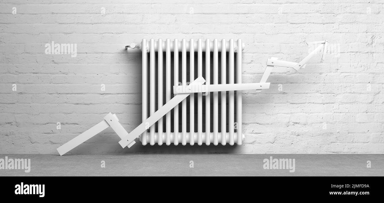 Classic Radiator with arrow in front of background - 3D Illustration ...