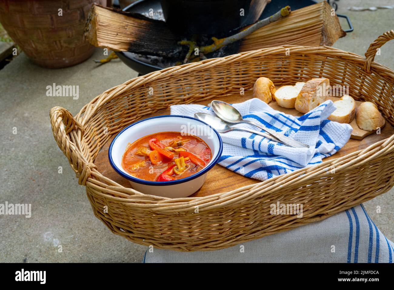 Kettle goulash is prepared over an open fire! Stock Photo - Alamy