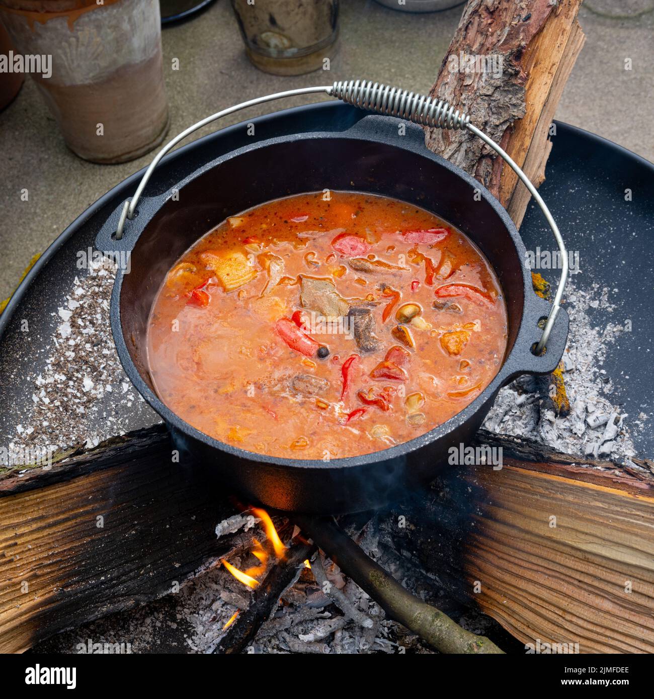 Kettle goulash is prepared over an open fire! Stock Photo - Alamy
