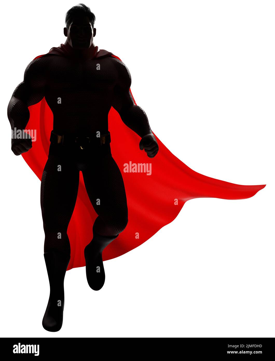 Superhero Flying and Smiling on White Silhouette 3D Render Stock Photo ...