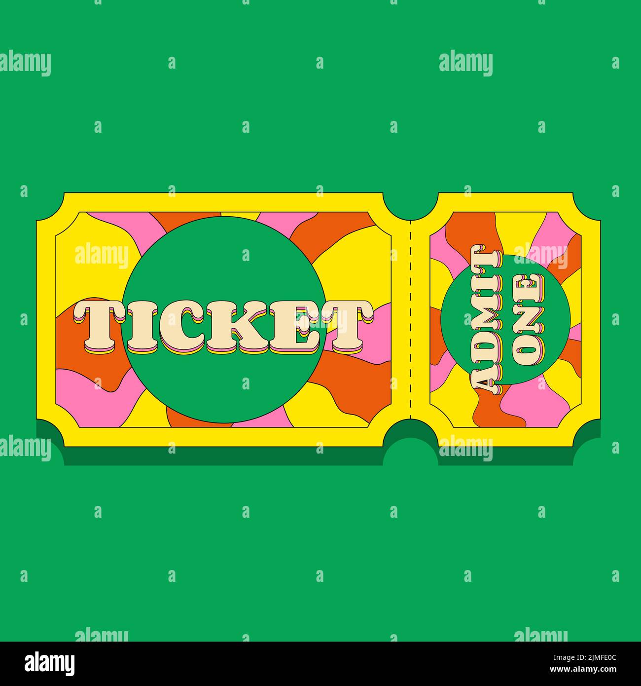 Colorful Entrance Ticket for One Person in a Retro Groove Style Stock ...