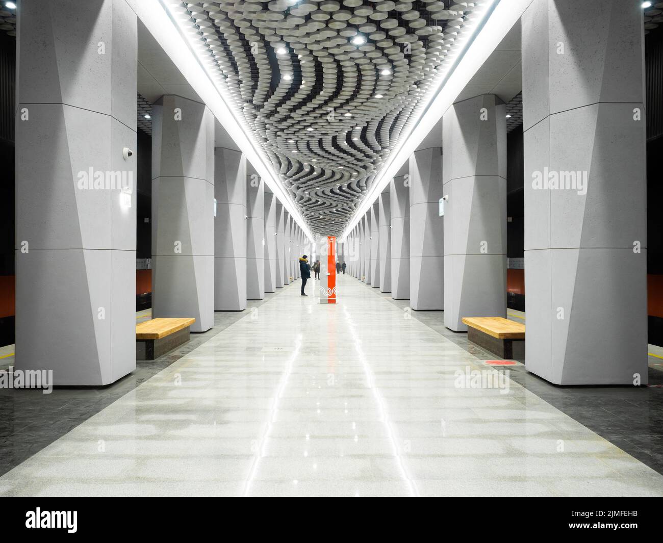 The interior of the new modern metro station Vorontsovskaya Stock Photo ...