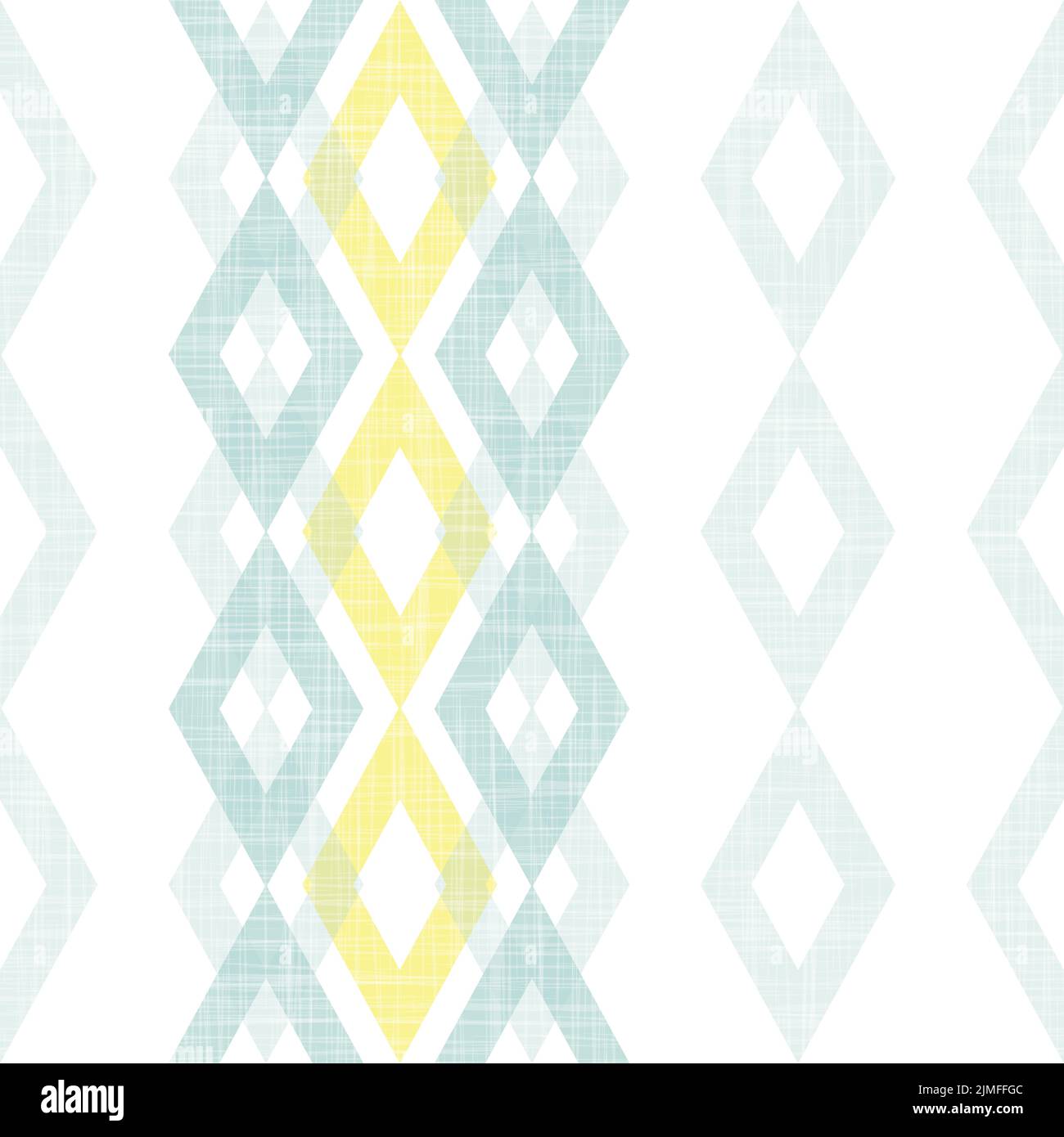 Abstract textile textured blue yellow ikat diamonds vertical stripes seamless border pattern ...