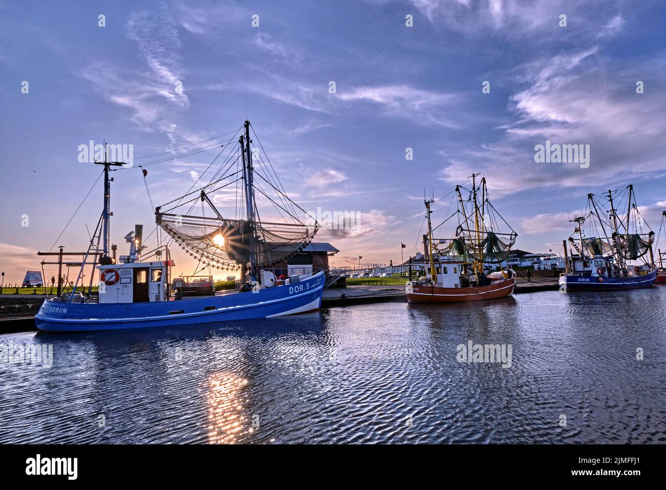 Shrimp cutters lie in the port of Dorum-Neufeld on the Wurster North ...