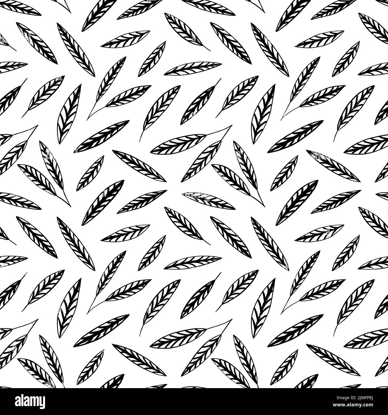 Hand drawn seamless stylized black leaf pattern Stock Vector Image ...