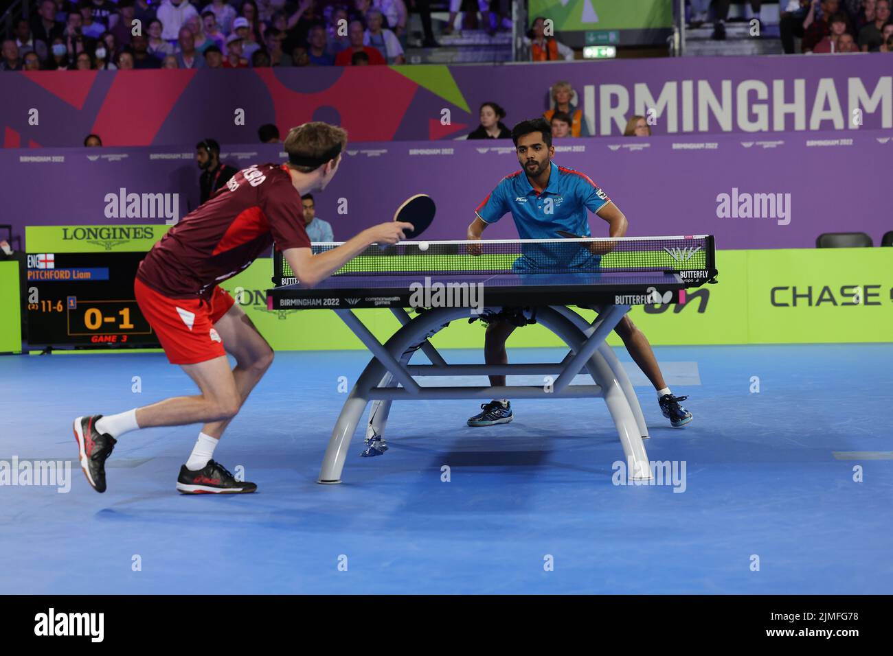 Birmingham, UK, 6th Aug 2022: Table Tennis Men’s QF 4: L Pitchford (ENG ...
