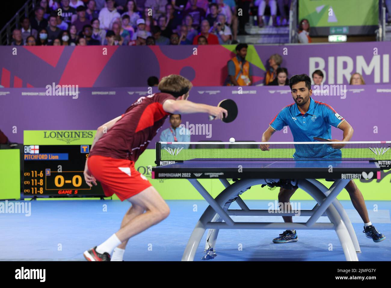 Birmingham, UK, 6th Aug 2022: Table Tennis Men’s QF 4: L Pitchford (ENG ...