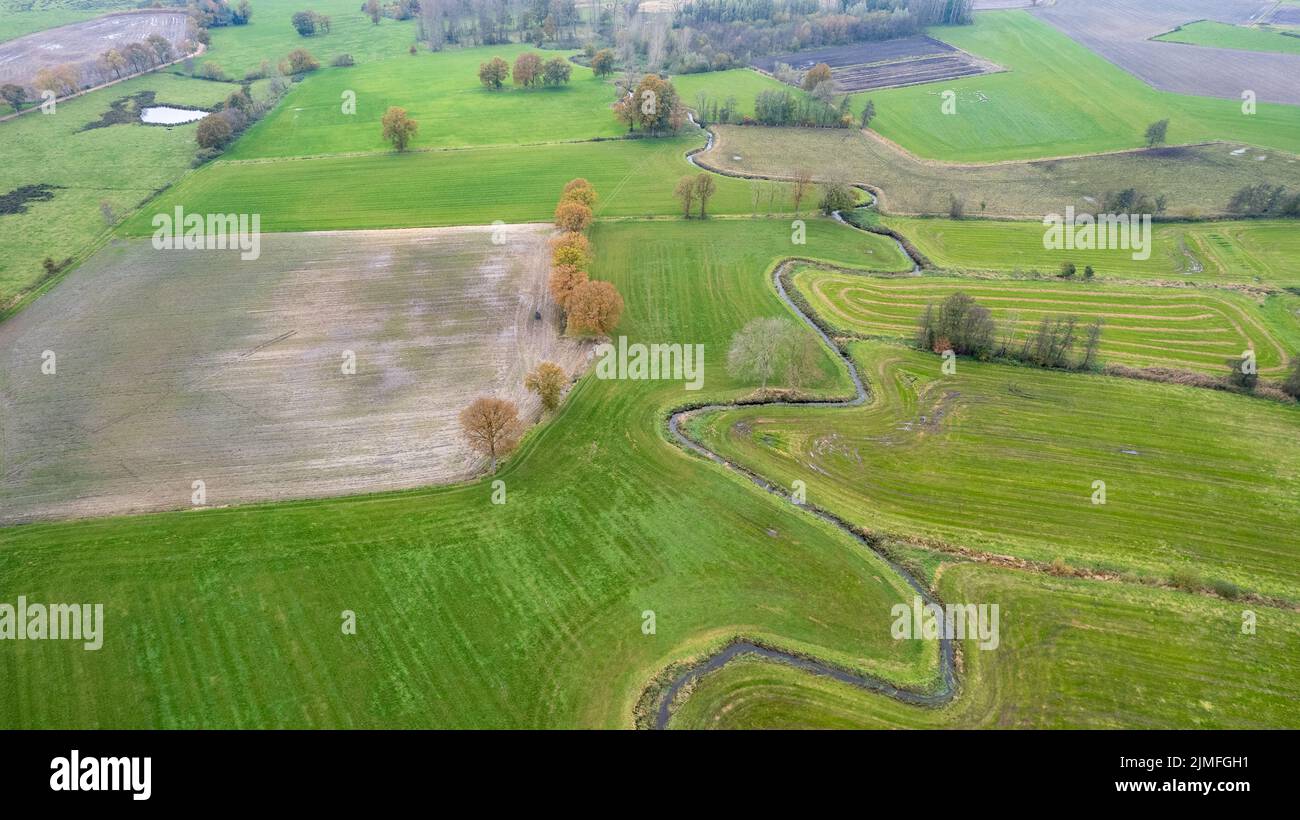 Beautiful natural Patterns of Farmfields in Countryside at fall. Drone ...