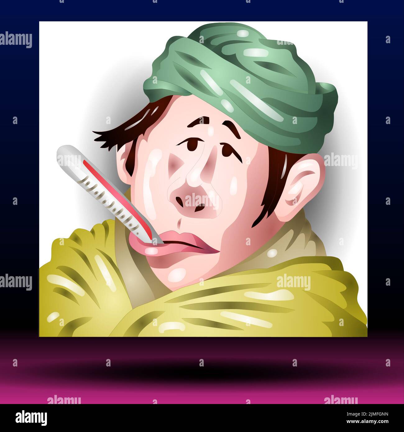 Vector illustration of the sick man - Sick man character measuring ...