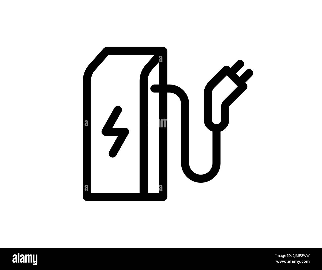 Electric charger station linear icon. Electrical transportation energy ...