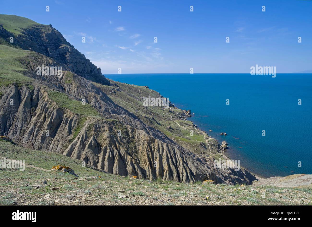 Traces of soil erosion and weathering on the mountain slope Stock Photo ...