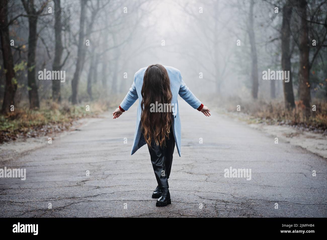 Nervous breakdown, mental breakdown. Exited woman with long fluttering ...