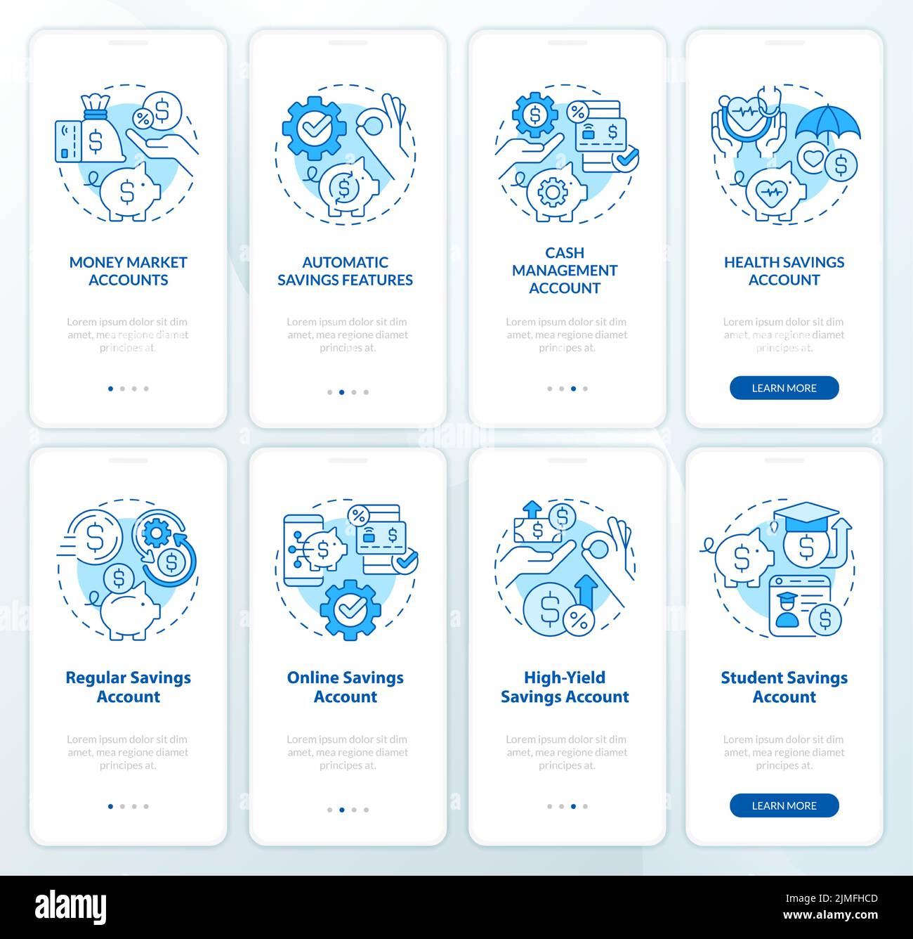 Saving Accounts Types Blue Onboarding Mobile App Screen Set Stock Vector Image And Art Alamy