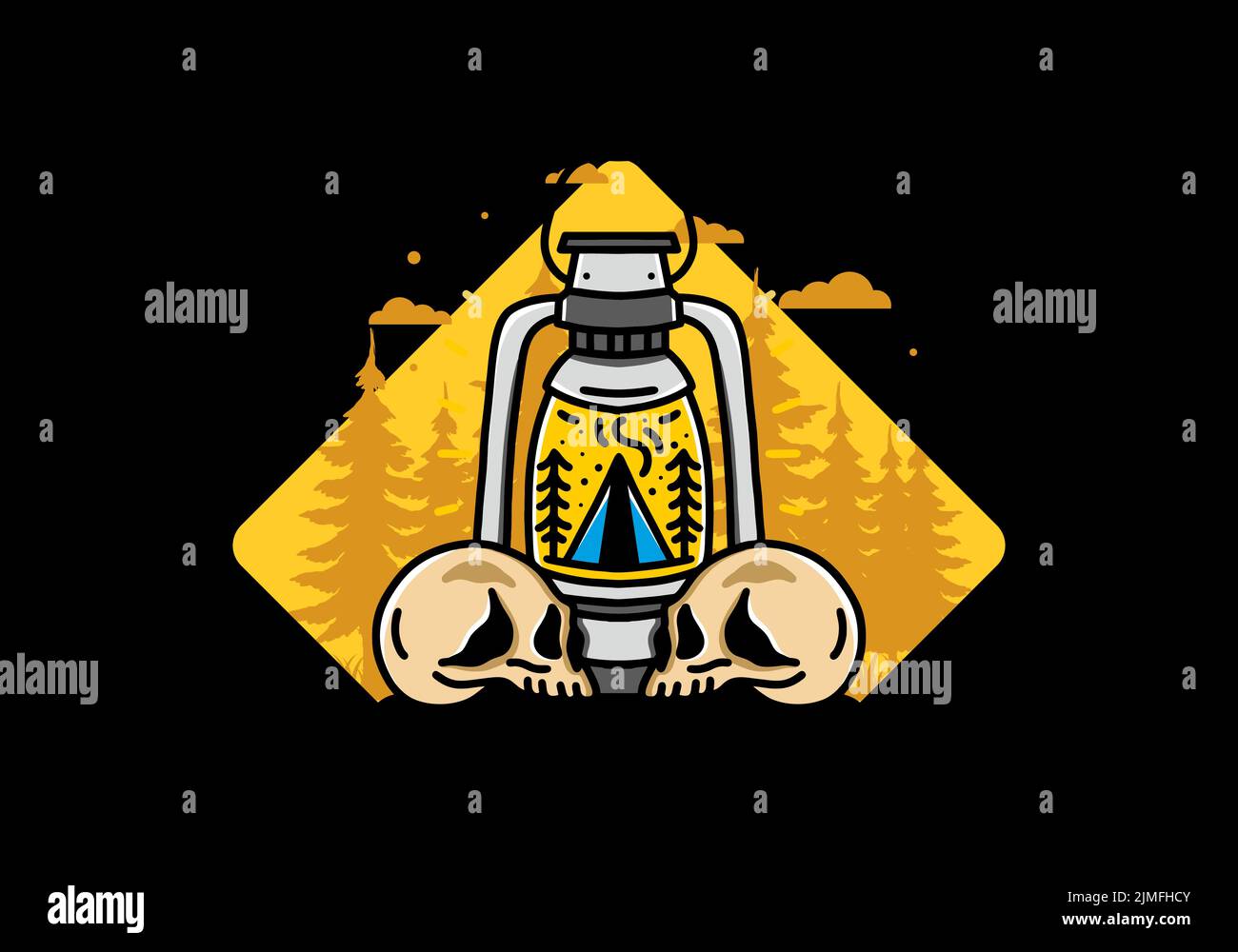 Illustration design of a outdoor lantern with triangle camping tent and ...