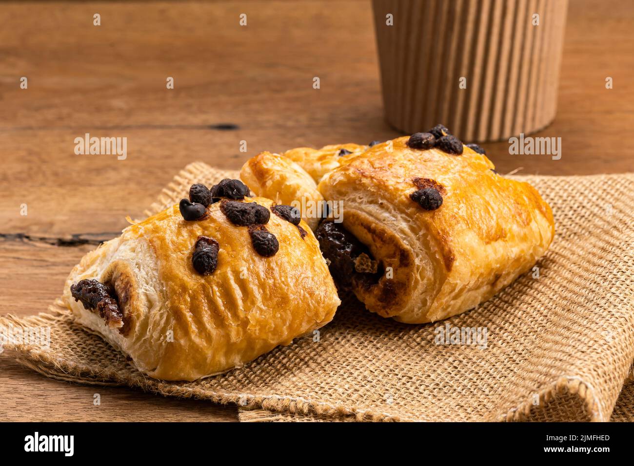 Danish Pastry filled with sweet chocolate cream topping with chocolate ...