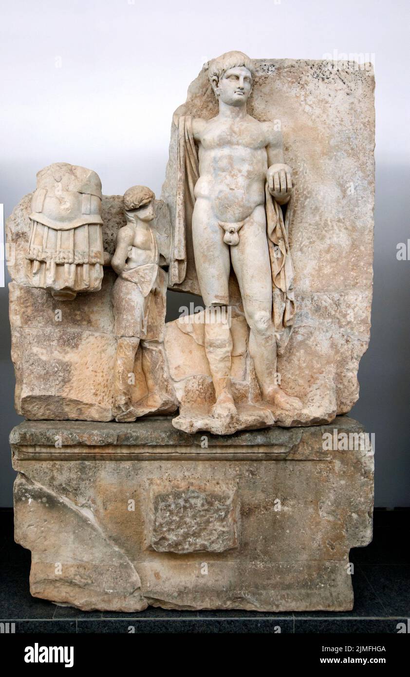 An ancient stone statue within the AphrodIsias Museum in Turkey titled ...